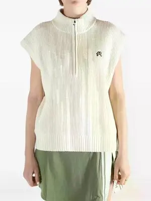 MALBON Ribbed Zip Sleeveless Top - Neutrals