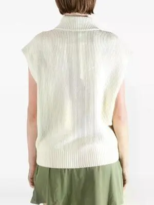 MALBON Ribbed Zip Sleeveless Top - Neutrals