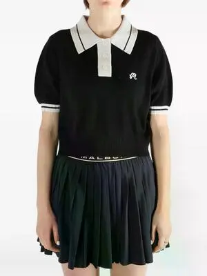 MALBON Mikayla Short-sleeves Collared Polo Top - Black