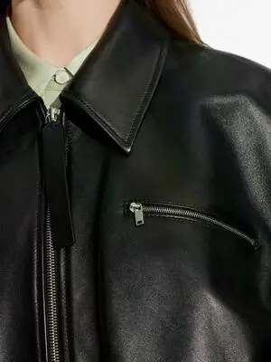 JIL SANDER Zip-up Leather Bomber Jacket - Black