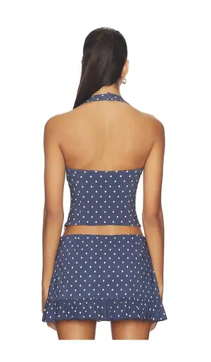 TIGER MIST Halter Tie Bustier Top With Button Closure - Navy