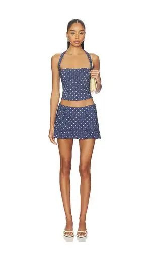 TIGER MIST Halter Tie Bustier Top With Button Closure - Navy