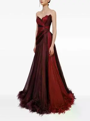 IRIS SERBAN Giselle Feather Strapless Maxi Dress