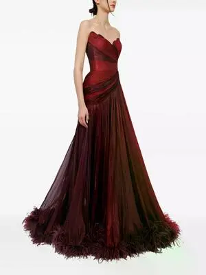 IRIS SERBAN Giselle Feather Strapless Maxi Dress