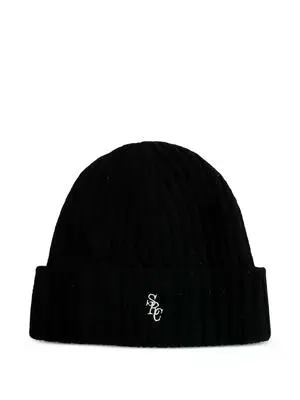 SPORTY & RICH Ribbed Logo Beanie - Black