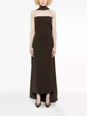 Solace London Martine Strapless Midi Dress - Brown