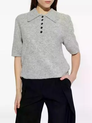 GESTUZ Button-front Knit Top - Grey