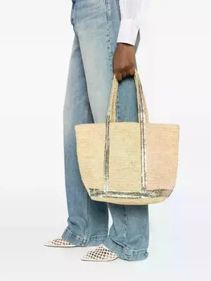 Vanessa Bruno Raffia Sequin Embellished Tote Bag