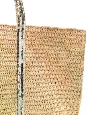 Vanessa Bruno L Raffia Sequined Tote Bag - Neutrals