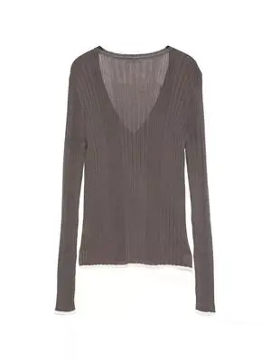 ROBERTO COLLINA V-neck Ribbed Cardigan - Grey