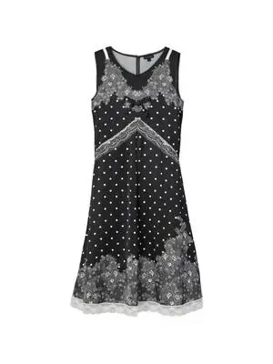 Marc Jacobs Polka Dot Lace-Detail Midi Dress Black