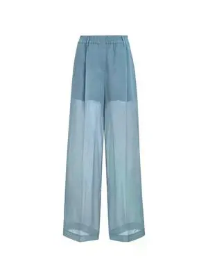 Brunello Cucinelli Cotton Organza Sartorial Track Trousers With Monili - Blue