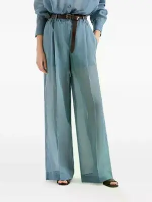 Brunello Cucinelli Cotton Organza Sartorial Track Trousers With Monili - Blue