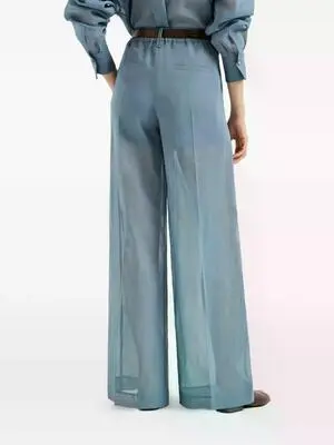 Brunello Cucinelli Cotton Organza Sartorial Track Trousers With Monili - Blue