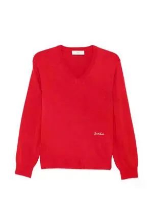 DUNST Logo V-neck Sweater - Red