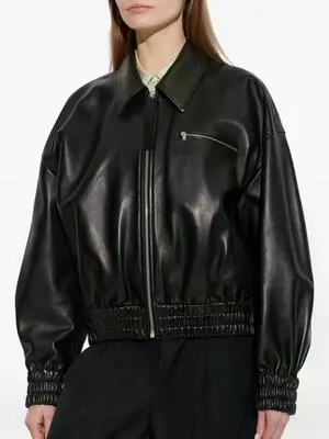 JIL SANDER Zip-up Leather Bomber Jacket - Black