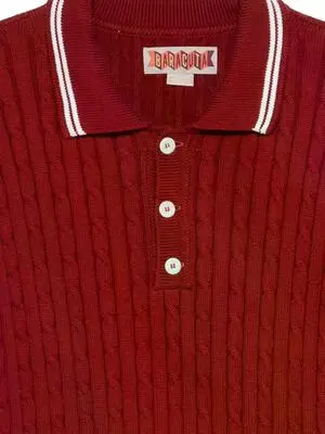 BARACUTA Cable-knit Striped Polo Shirt - Red