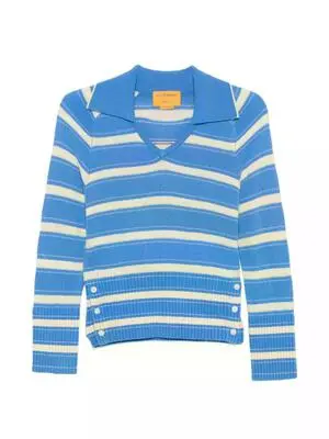 Guest In Residence Striped Button Detail Sweater - Blue