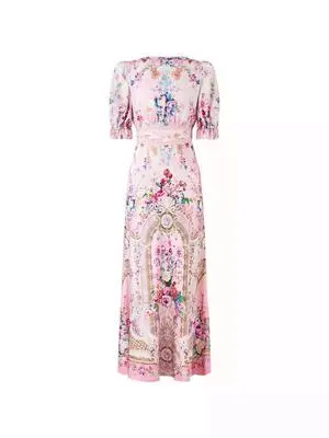 Camilla Bias Lace-insert Floral Midi Dress