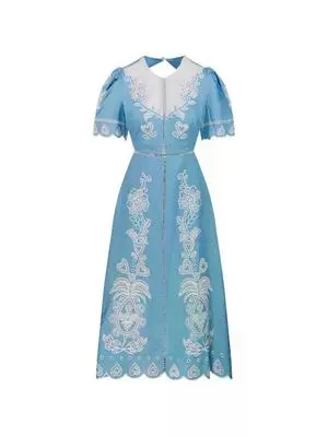 Farm Rio Cut-out Embroidered Midi Dress - Blue