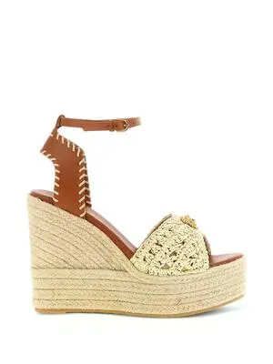 Versace Braided Medallion Espadrille Wedges - Brown