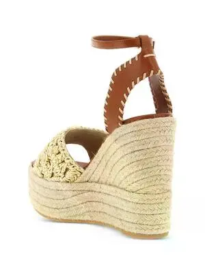 Versace Braided Medallion Espadrille Wedges - Brown