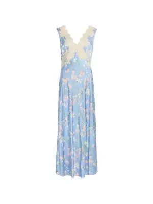 Rixo Lace-detail Floral Midi Dress - Blue