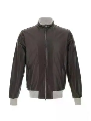 BARBA NAPOLI Leather Zip Jacket - Brown