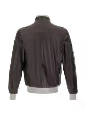BARBA NAPOLI Leather Zip Jacket - Brown
