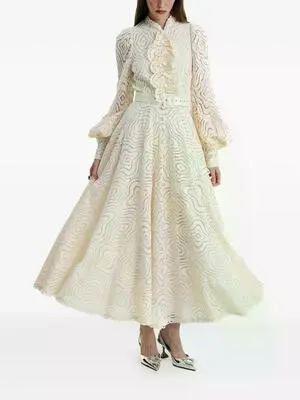 MOOS STUDIO Ethereal Grace Ruffled Belted Maxi Dress