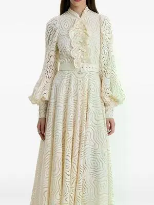 MOOS STUDIO Ethereal Grace Ruffled Belted Maxi Dress