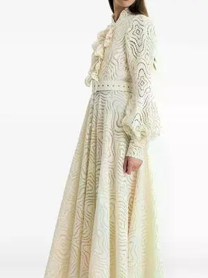 MOOS STUDIO Ethereal Grace Ruffled Belted Maxi Dress