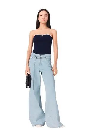 Maje Wide-leg Rhinestone Jeans - Blue Sky