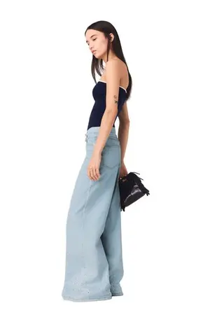 Maje Wide-leg Rhinestone Jeans - Blue Sky