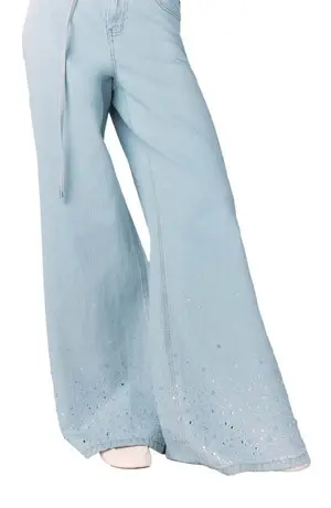 Maje Wide-leg Rhinestone Jeans - Blue Sky