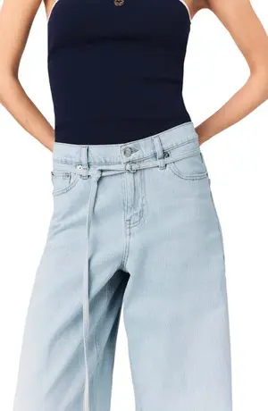 Maje Wide-leg Rhinestone Jeans - Blue Sky