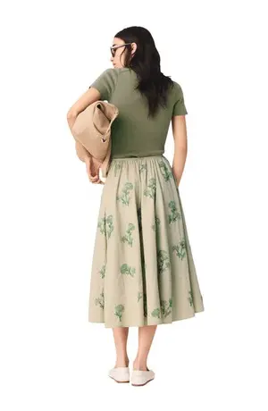 Maje Embroidered Technical Midi Skirt - Beige