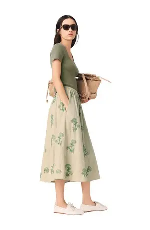 Maje Embroidered Technical Midi Skirt - Beige