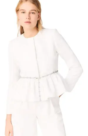 Maje Cropped Jacket With Jeweled Belt
