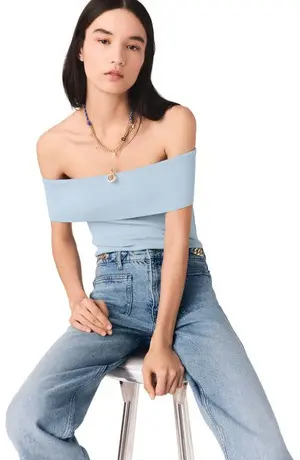 Maje Bardot Rib Knit Top