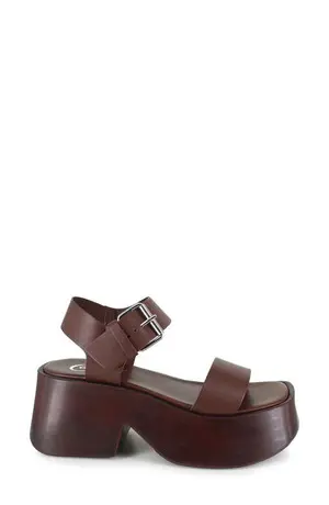 CANDIE'S Leni Ankle Strap Platform Sandals - Brown Leather