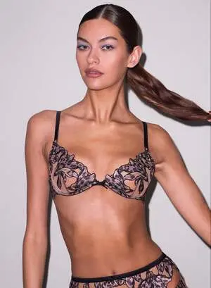 FLEUR DU MAL Lily Embroidery Plunge Demi Bra - Leopard Lily