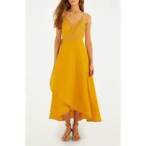 Farm Rio Bananas Embroidered Linen Maxi Wrap Dress - Yellow