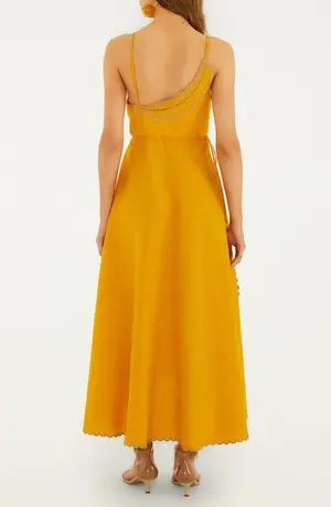 Farm Rio Bananas Embroidered Linen Maxi Wrap Dress