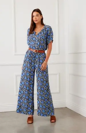 Karen Kane Floral Button-up Top - Blue Print
