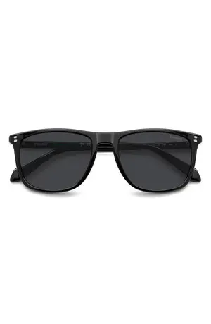 POLAROID 55mm Polarized Rectangle Sunglasses - Black/grey Pz