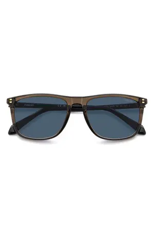 POLAROID 55mm Polarized Rectangle Sunglasses - Brown/blue Pz