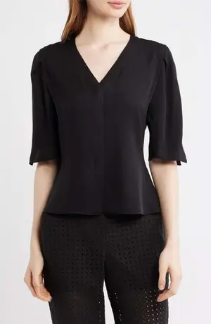 Theory Silk Round Sleeve Button-up Top