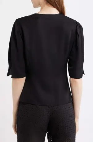 Theory Silk Round Sleeve Button-up Top