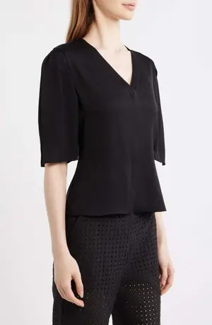 Theory Silk Round Sleeve Button-up Top